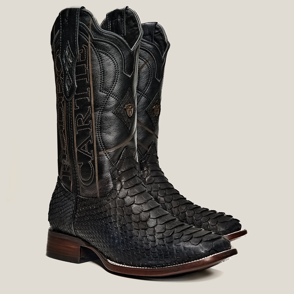 Rodeo Cartie Python Original Exotic Cowboy Western Boots Square Toe Bl